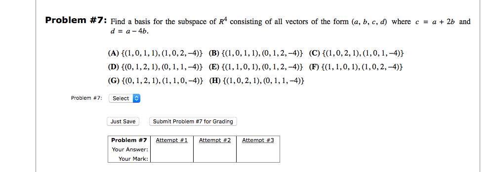 Solved Problem #7: Find a basis for the subspace of R4 | Chegg.com