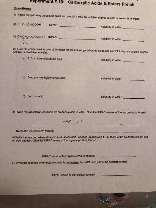 Solved Experiment #10: Carbo xylic Acids & Esters Prelab | Chegg.com