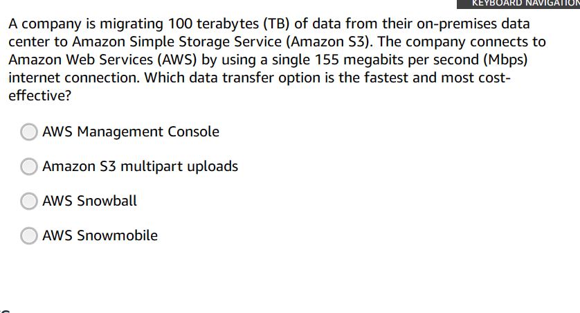 Solved A company is migrating 100 ﻿terabytes (TB) ﻿of data | Chegg.com