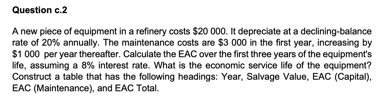 Solved Question c.2 A new piece of equipment in a refinery | Chegg.com