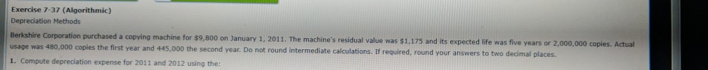Solved Exercise 7-37 (Algorithmic) Depreciation Methods | Chegg.com