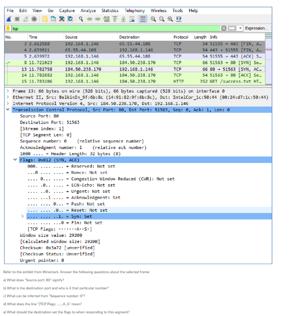 Solved File Edit View Go Capture Analyze Statistics | Chegg.com
