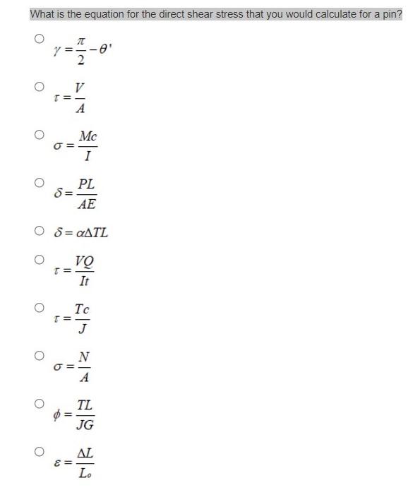 Solved What is the equation for the direct shear stress that | Chegg.com