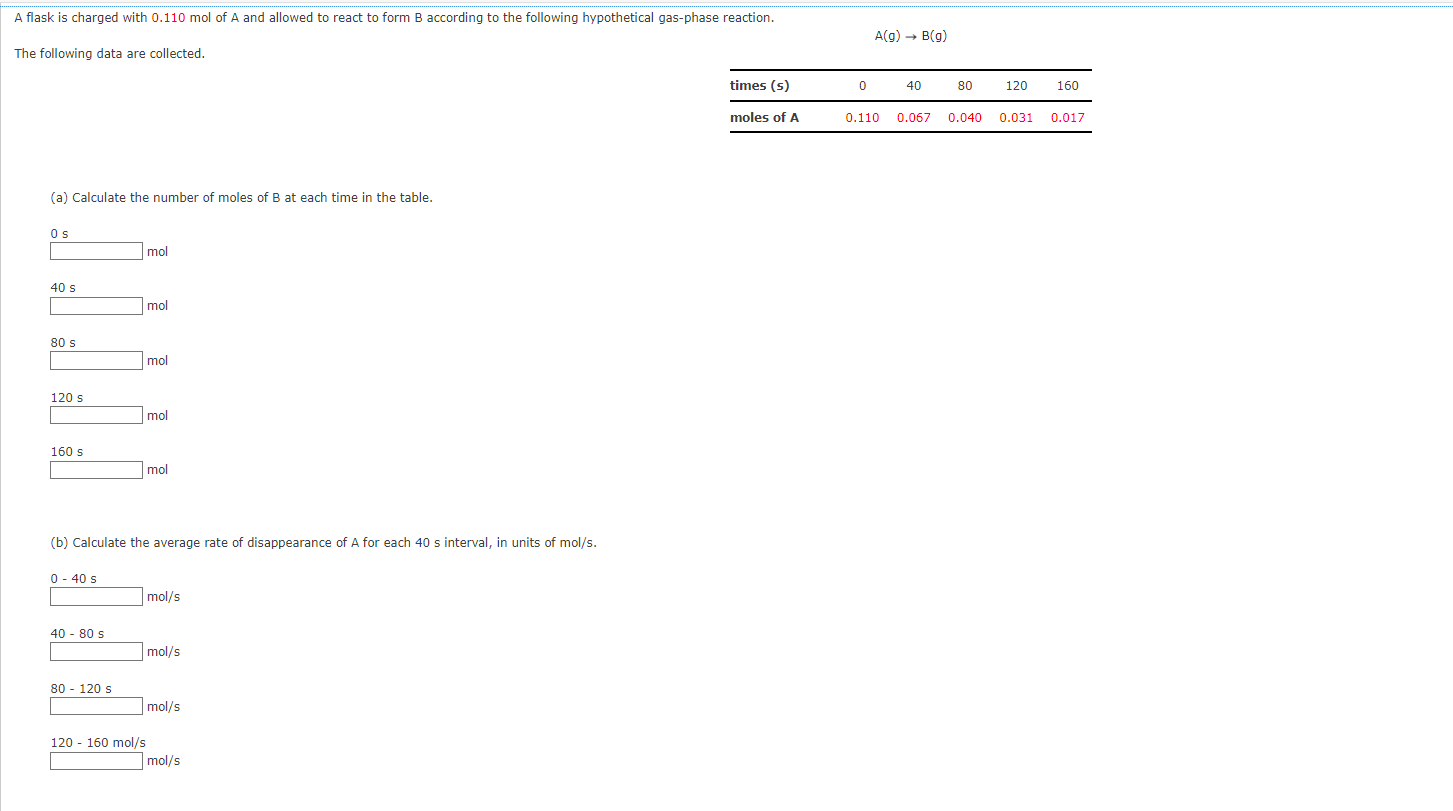 Solved A flask is charged with 0.110 mol of A and allowed to | Chegg.com