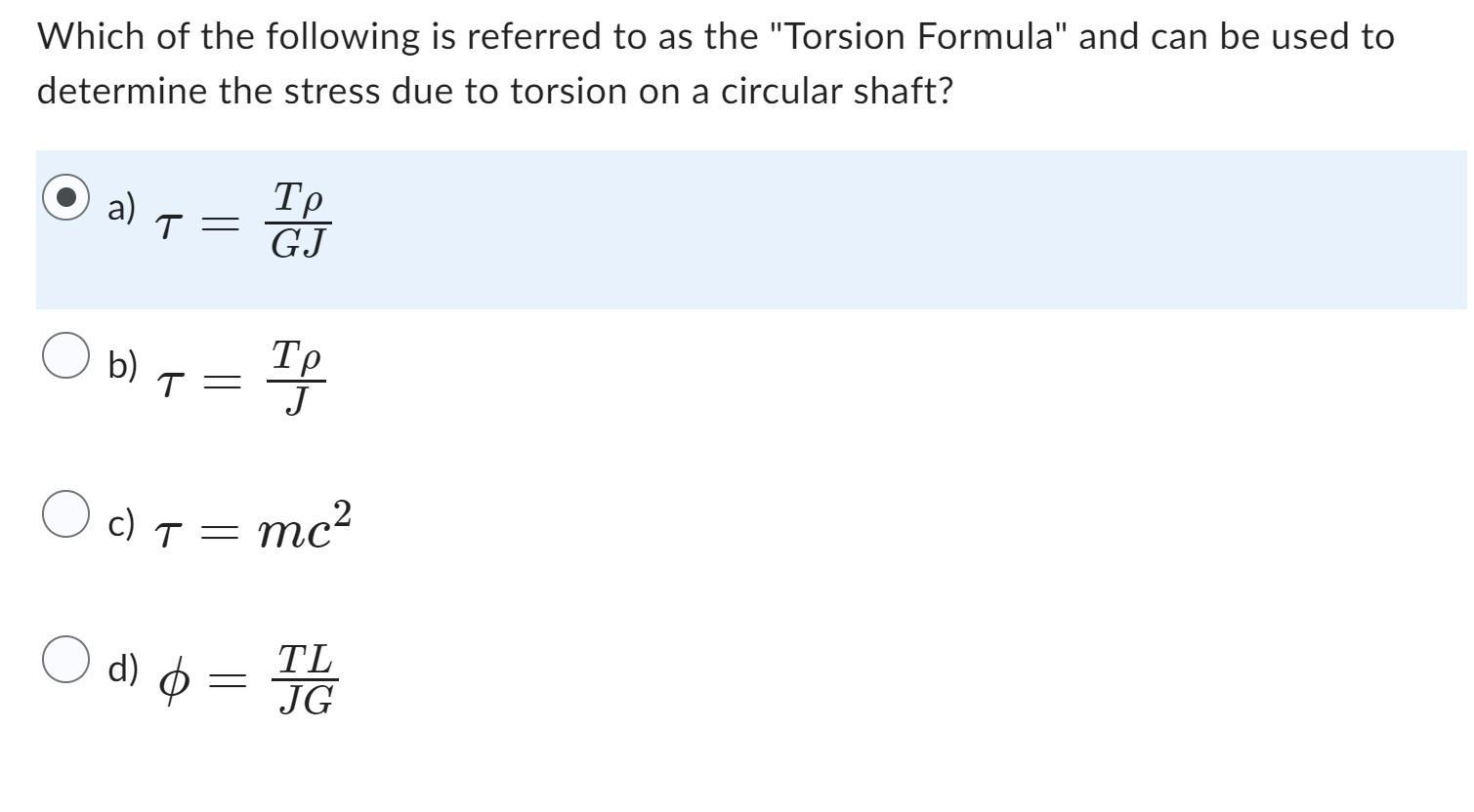 Solved Which of the following is referred to as the "Torsion | Chegg.com