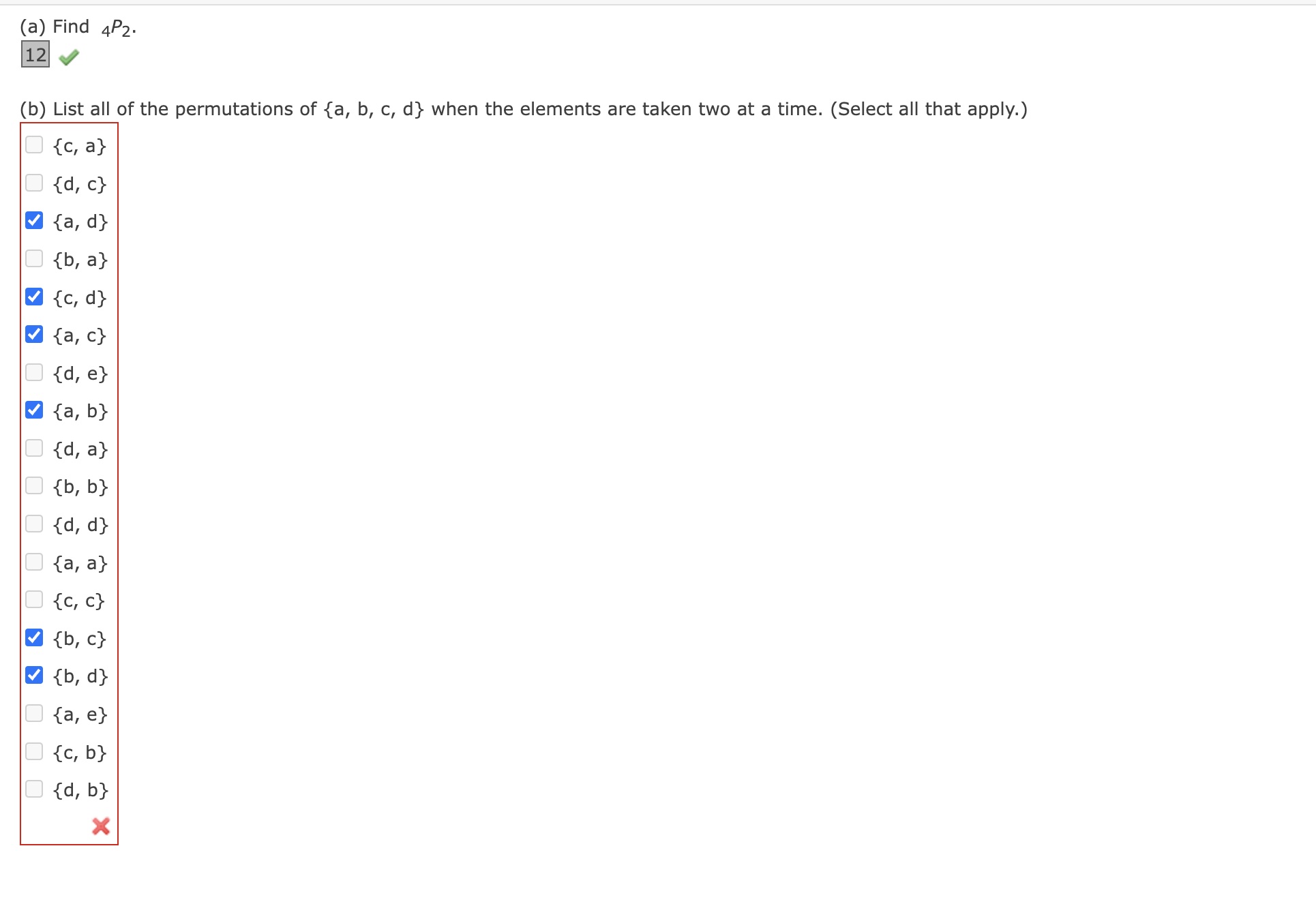 Solved (a) Find 4P2. 12 (b) List all of the permutations of | Chegg.com