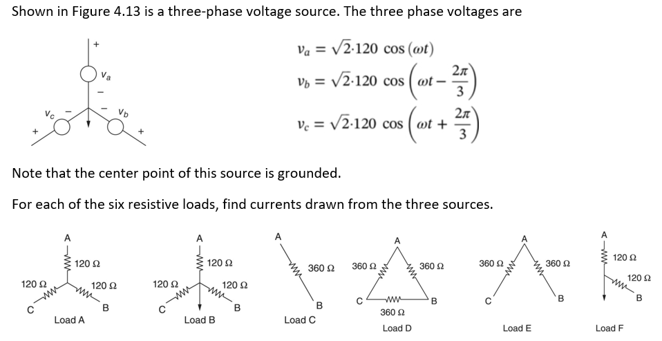 Solved For each of the six resistive loads, find currents | Chegg.com