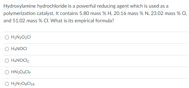 Solved Hydroxylamine hydrochloride is a powerful reducing | Chegg.com