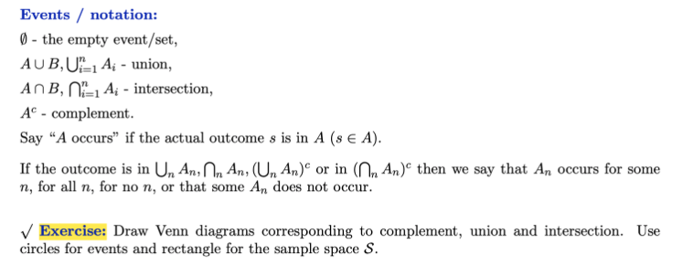 Solved Events / notation: 0 - the empty event/set, AUB,U-1 | Chegg.com