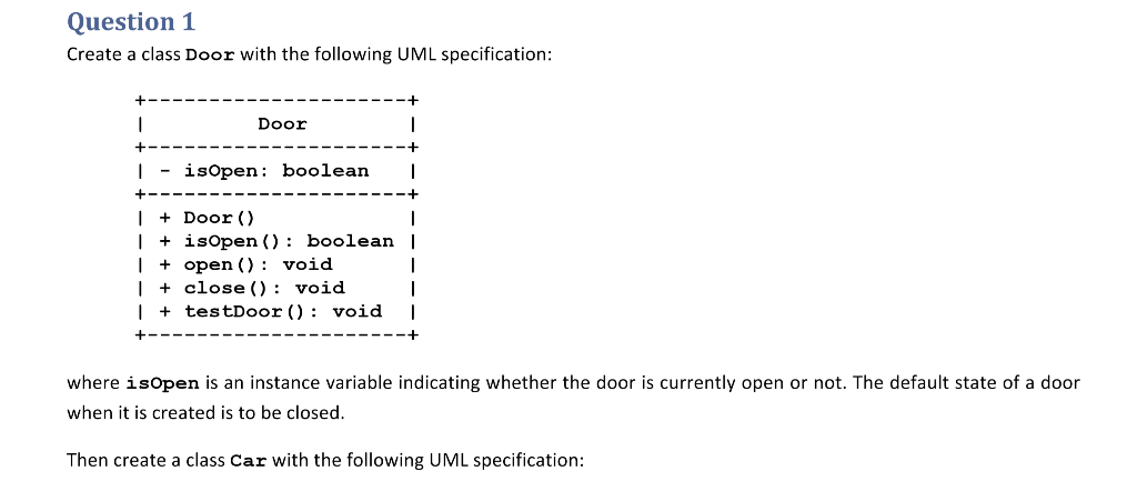 Question 1 Create a class Door with the following UML | Chegg.com