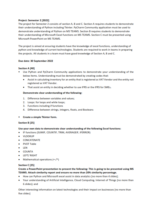 Solved Project: Semester 2 [2022] The project for Semester 2 | Chegg.com