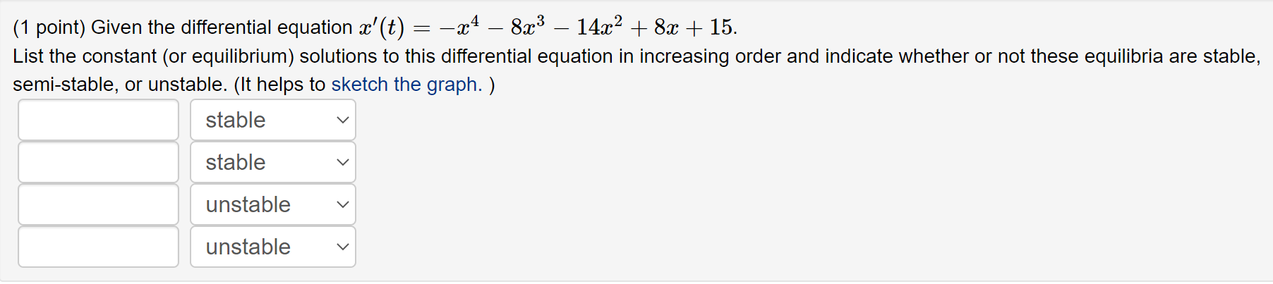 Solved (1 point) Given the differential equation | Chegg.com