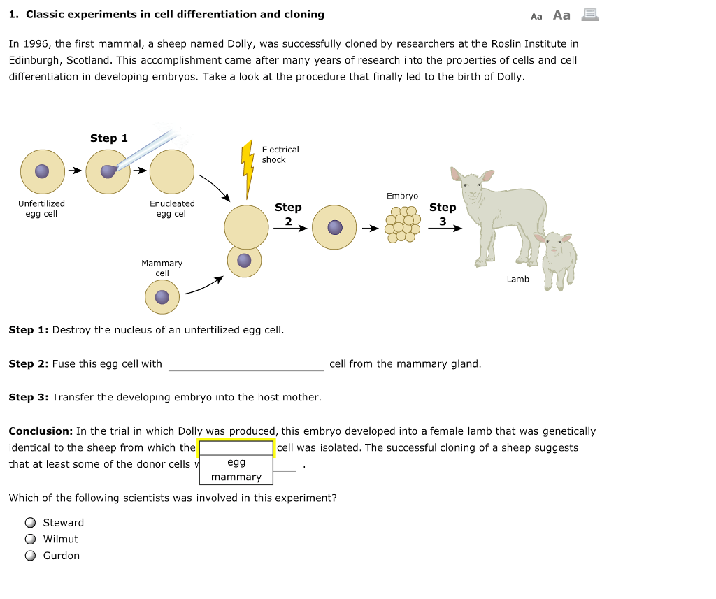 Solved 1. Classic experiments in cell differentiation and | Chegg.com