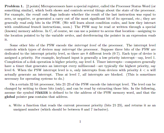 Problem 1. (2 points) Microprocessors have a special | Chegg.com