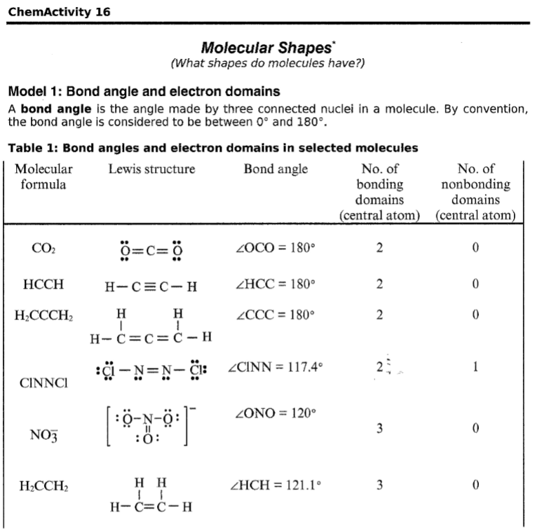 ChemActivity 16 Molecular Shapes (What shapes do | Chegg.com