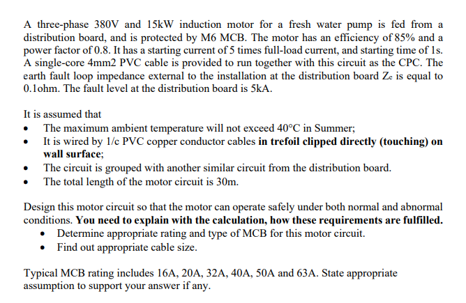 A three-phase 380 V and 15 kW induction motor for a | Chegg.com