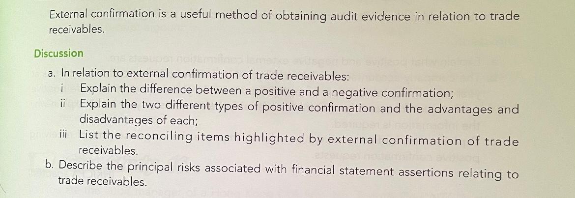 External confirmation is a useful method of obtaining | Chegg.com