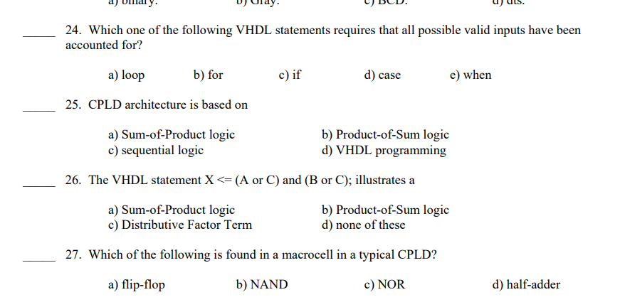 Solved 24 Which One Of The Following Vhdl Statements