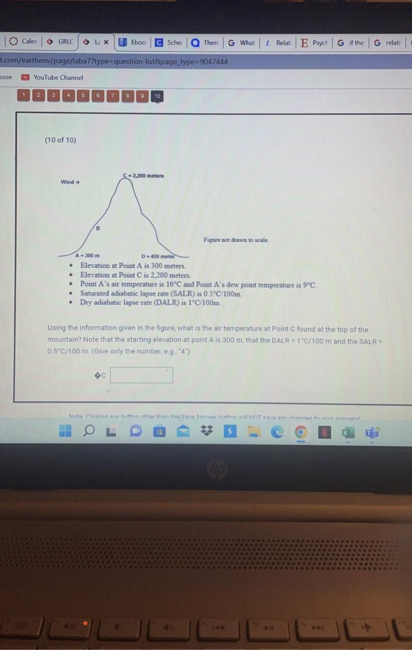 Solved (10 of 10) Figure not drawn to scale. - Elevation at | Chegg.com