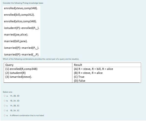 Solved Consider The Following Prolog Knowledge Base 