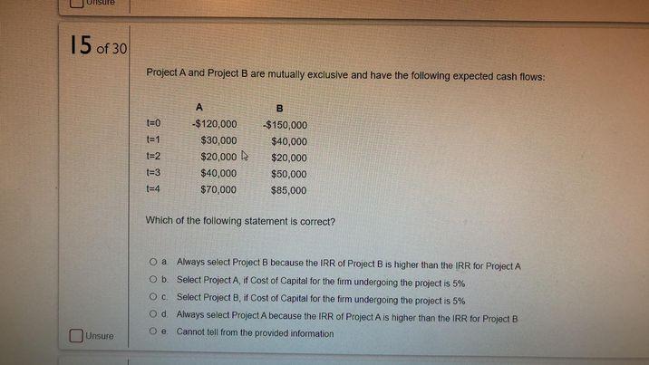 Solved 15 of 30 Project A and Project B are mutually | Chegg.com