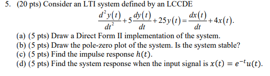 Solved dx (t) + 4x(t). 5. (20 pts) Consider an LTI system | Chegg.com