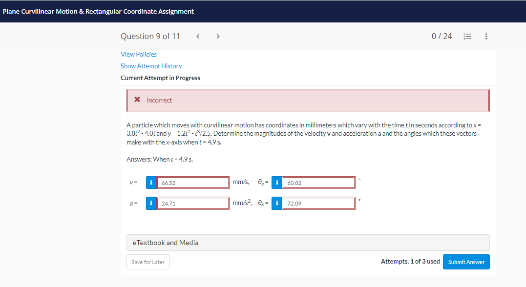 Solved Plane Curvilinear Motion & Rectangular Coordinate | Chegg.com
