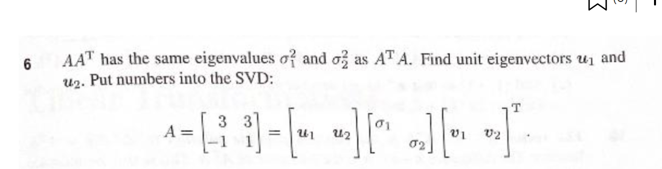 Solved AAT has the same eigenvalues σ12 and σ22 as ATA. Find | Chegg.com