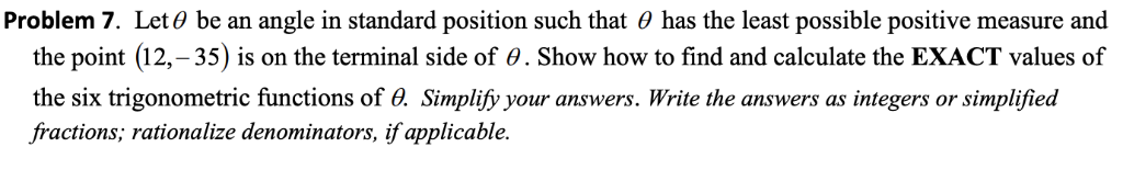 Solved Problem 7. Let θ be an angle in standard position | Chegg.com