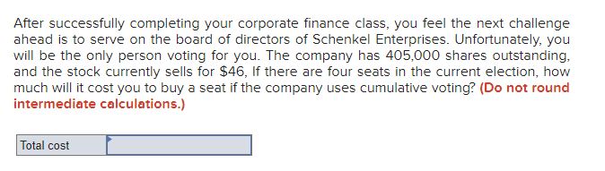 Solved After successfully completing your corporate finance | Chegg.com