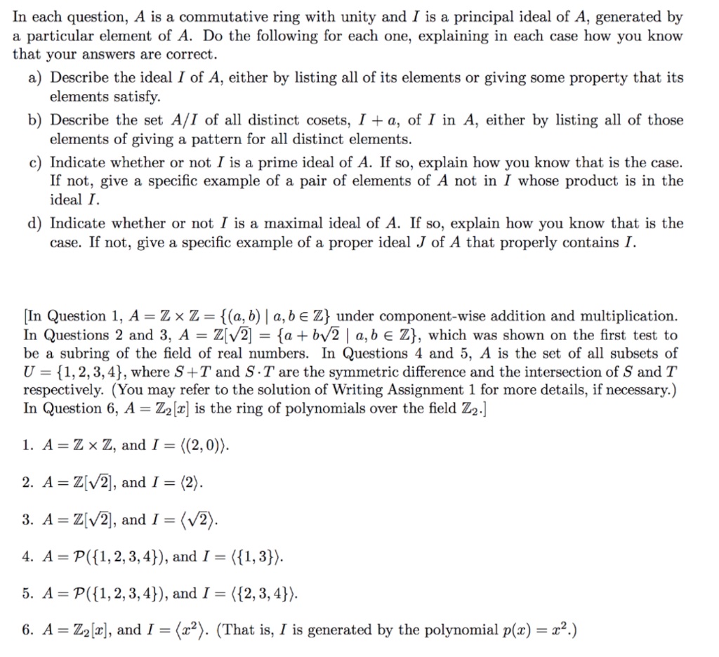Solved In each question, A is a commutative ring with unity | Chegg.com