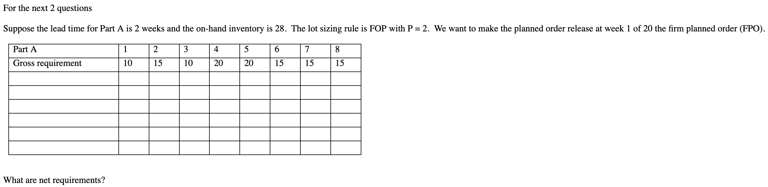 Solved For the next 2 ﻿questions\table[[Part | Chegg.com