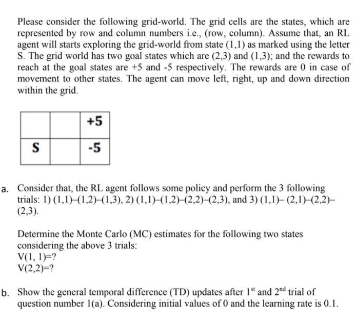 Please consider the following grid-world. The grid | Chegg.com