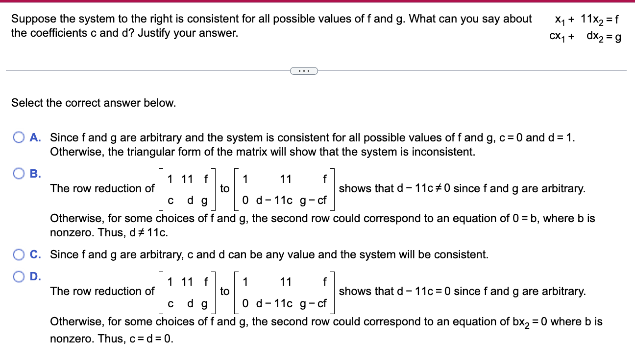 Solved Suppose the system to the right is consistent for all | Chegg.com