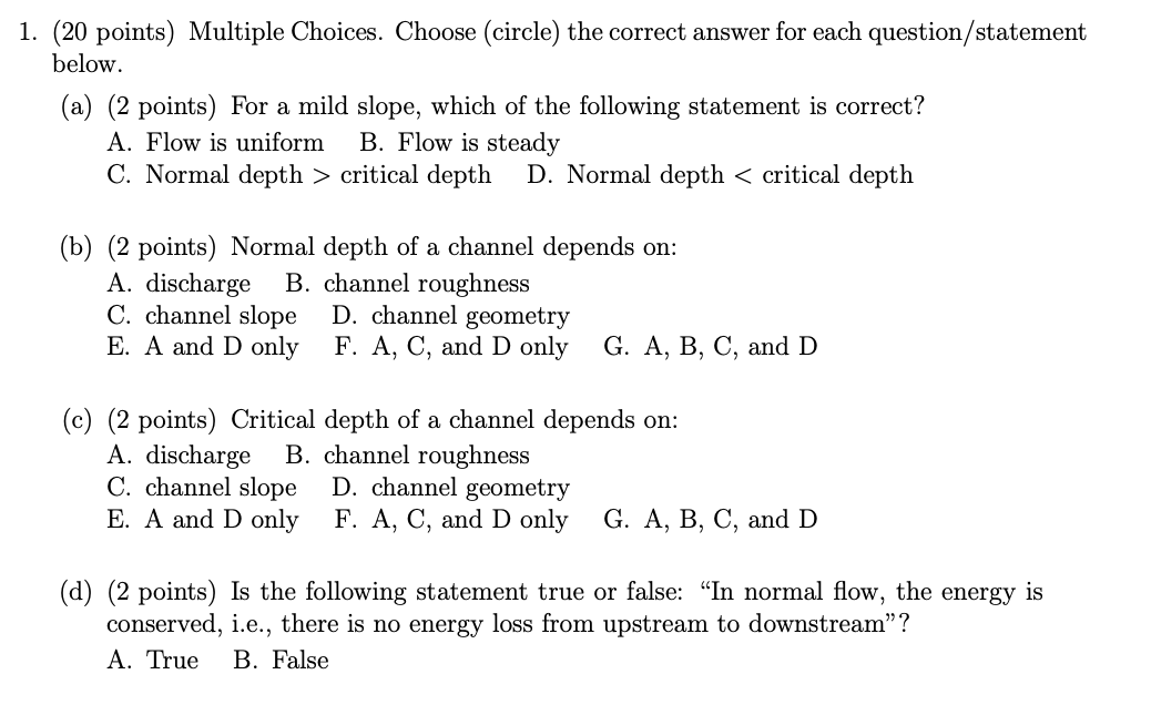 Solved 1. (20 points) Multiple Choices. Choose (circle) the | Chegg.com Solved 1. (20 points) Multiple Choices. Choose (circle) the | Chegg.com