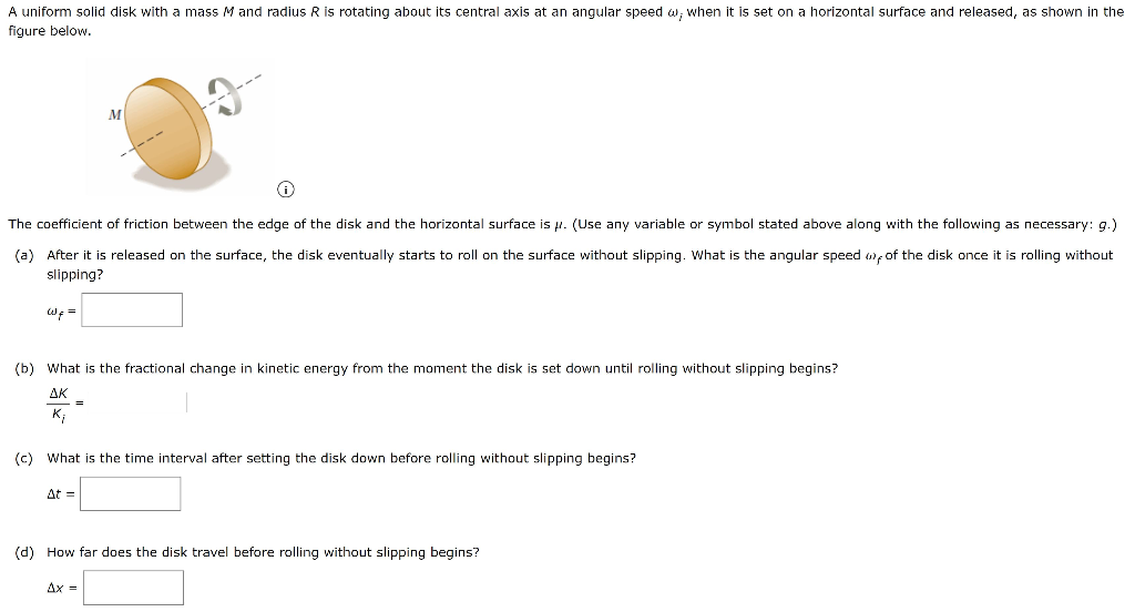 Solved A uniform solid disk with a mass M and radius R is | Chegg.com