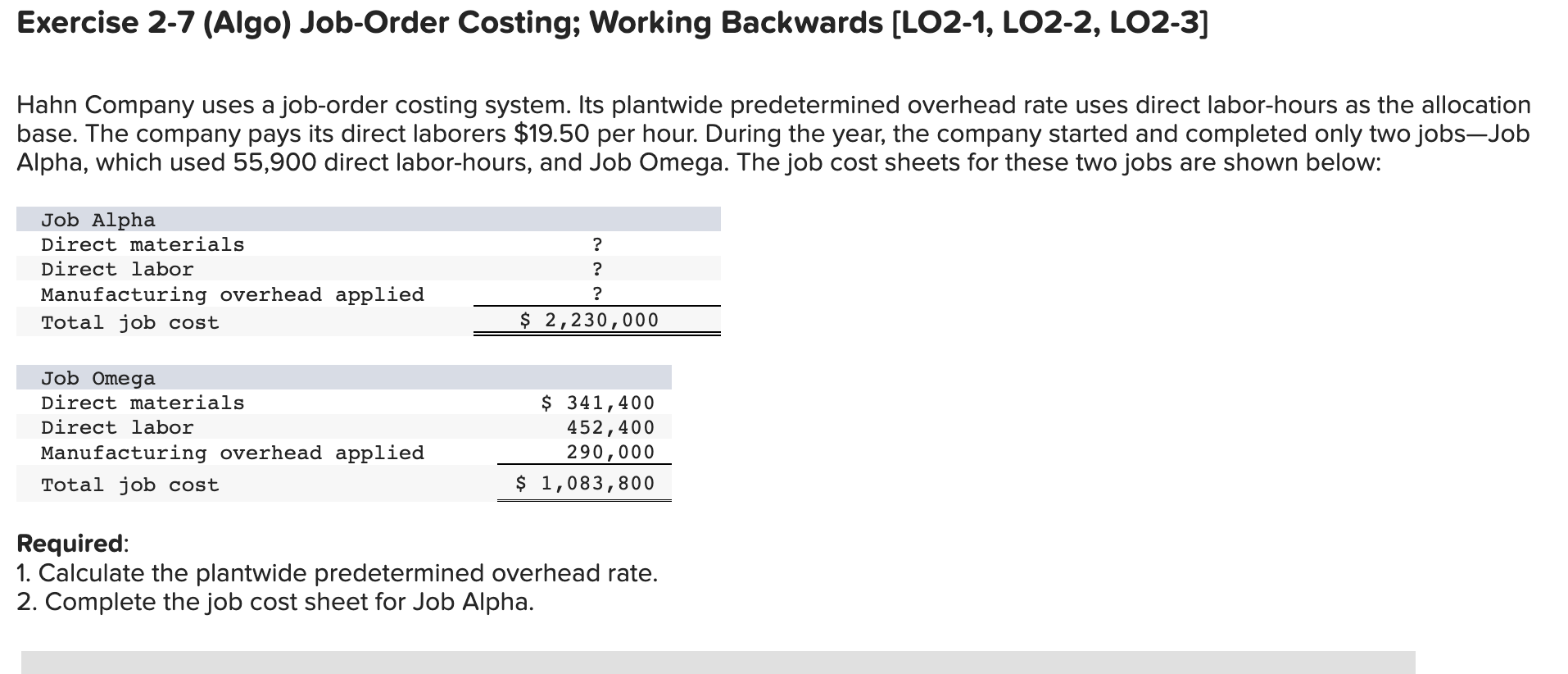 Solved Exercise 2-7 (Algo) Job-Order Costing; Working | Chegg.com