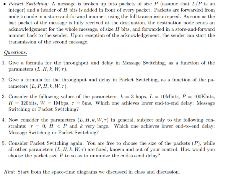 Problem 2: End-to-end Delay and Throughput. Consider | Chegg.com