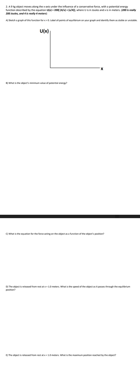 Solved 2. A 9 kg object moves along the x-axis under the | Chegg.com