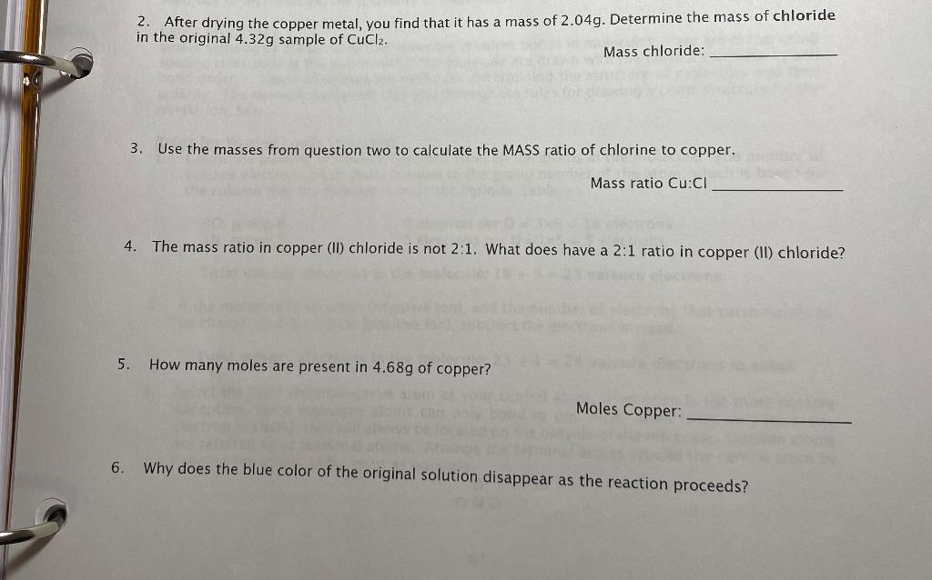 Solved 2. After drying the copper metal, you find that it | Chegg.com