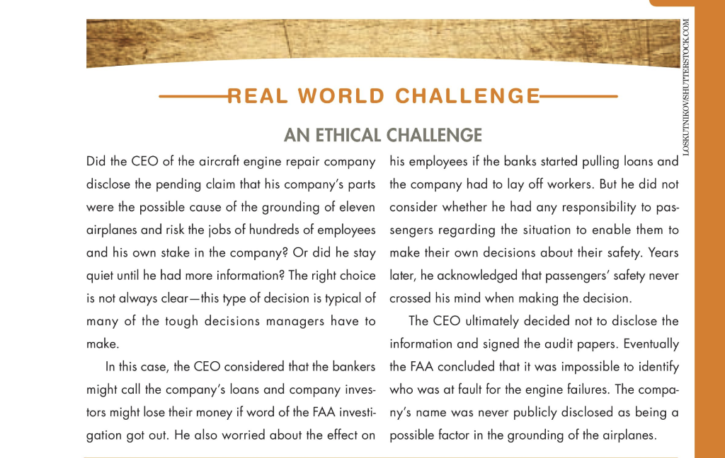 Solved REAL WORLD CHALLENGE AN ETHICAL CHALLENGE | Chegg.com