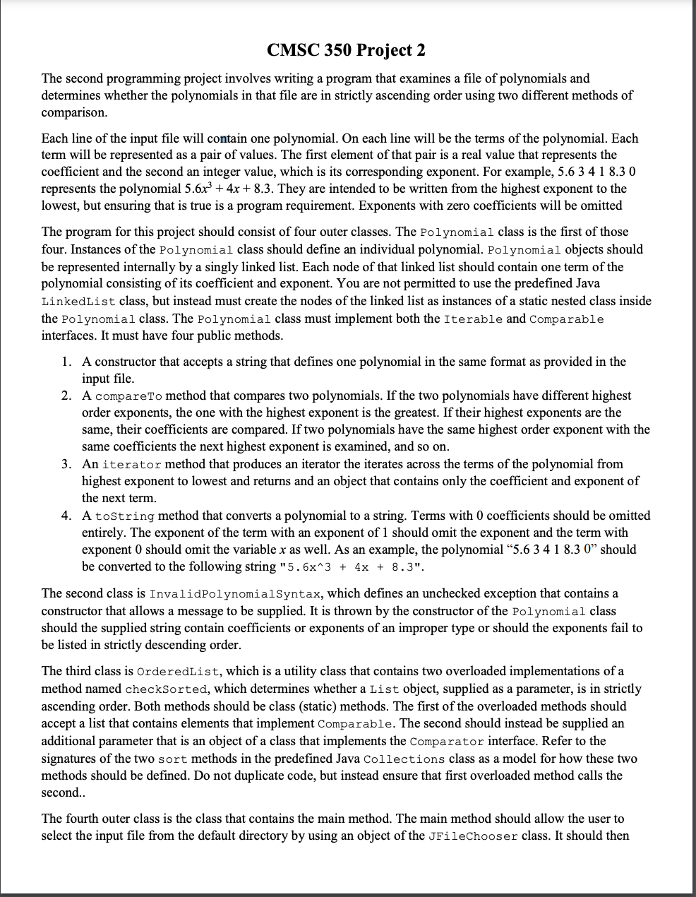 Solved The second programming project involves writing a | Chegg.com