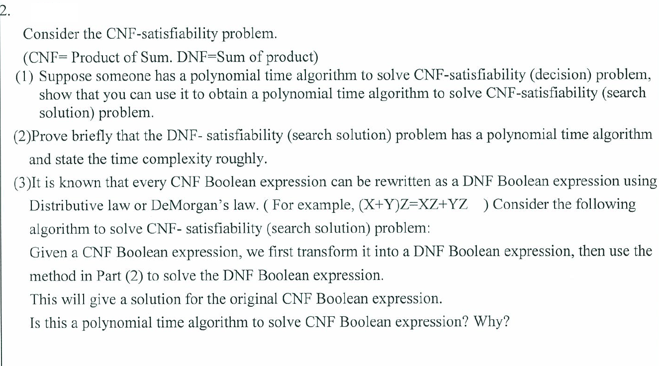 2. Consider the CNF-satisfiability problem. (CNF= | Chegg.com