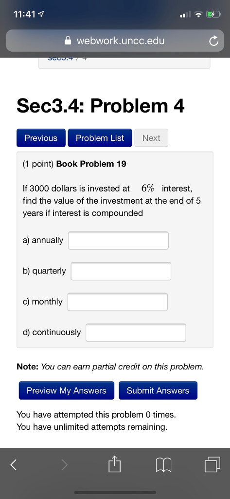 Solved 11:41 a webwork.uncc.edu Sec3.4: Problem 3 Previous | Chegg.com