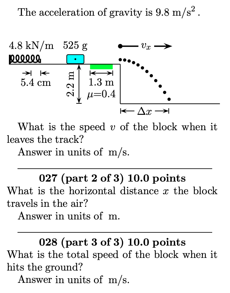 Solved 026 (part 1 of 3 ) 10.0 points A block is pushed | Chegg.com