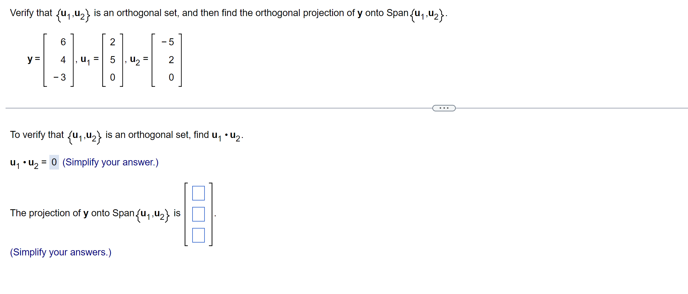 Solved Verify that {u1,u2} is an orthogonal set, and then | Chegg.com