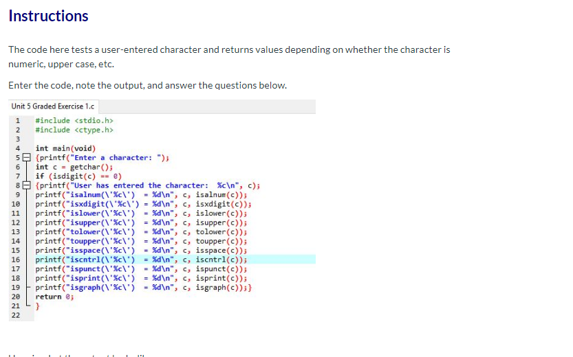 Solved Instructions The code here tests a user-entered | Chegg.com