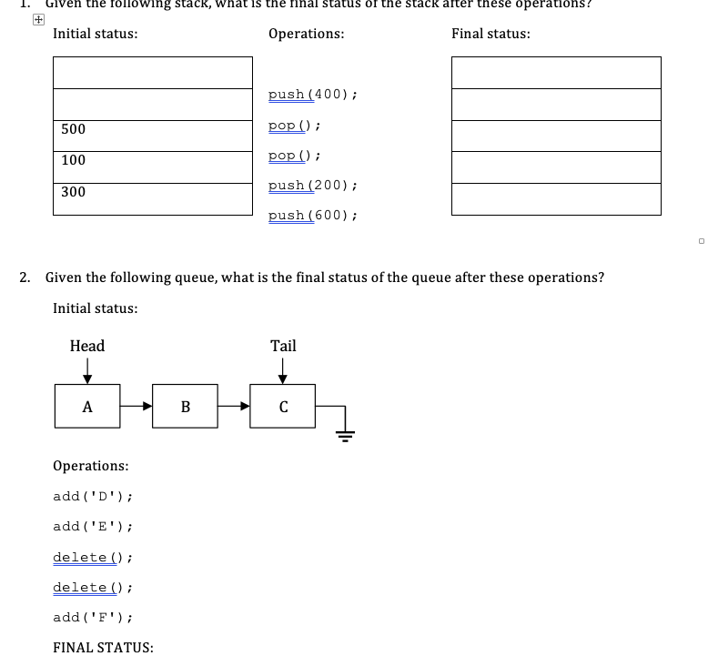 Solved CR, What is the final status of the stack arter these | Chegg.com