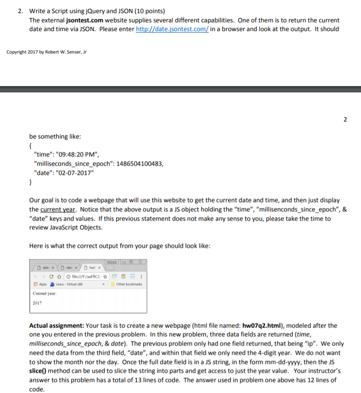 Solved 2. Write a Script using jQuery and JSON (10 points) | Chegg.com
