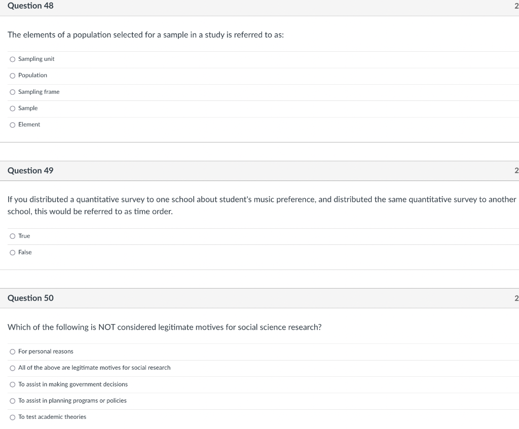 Solved Question 48 The elements of a population selected for | Chegg.com